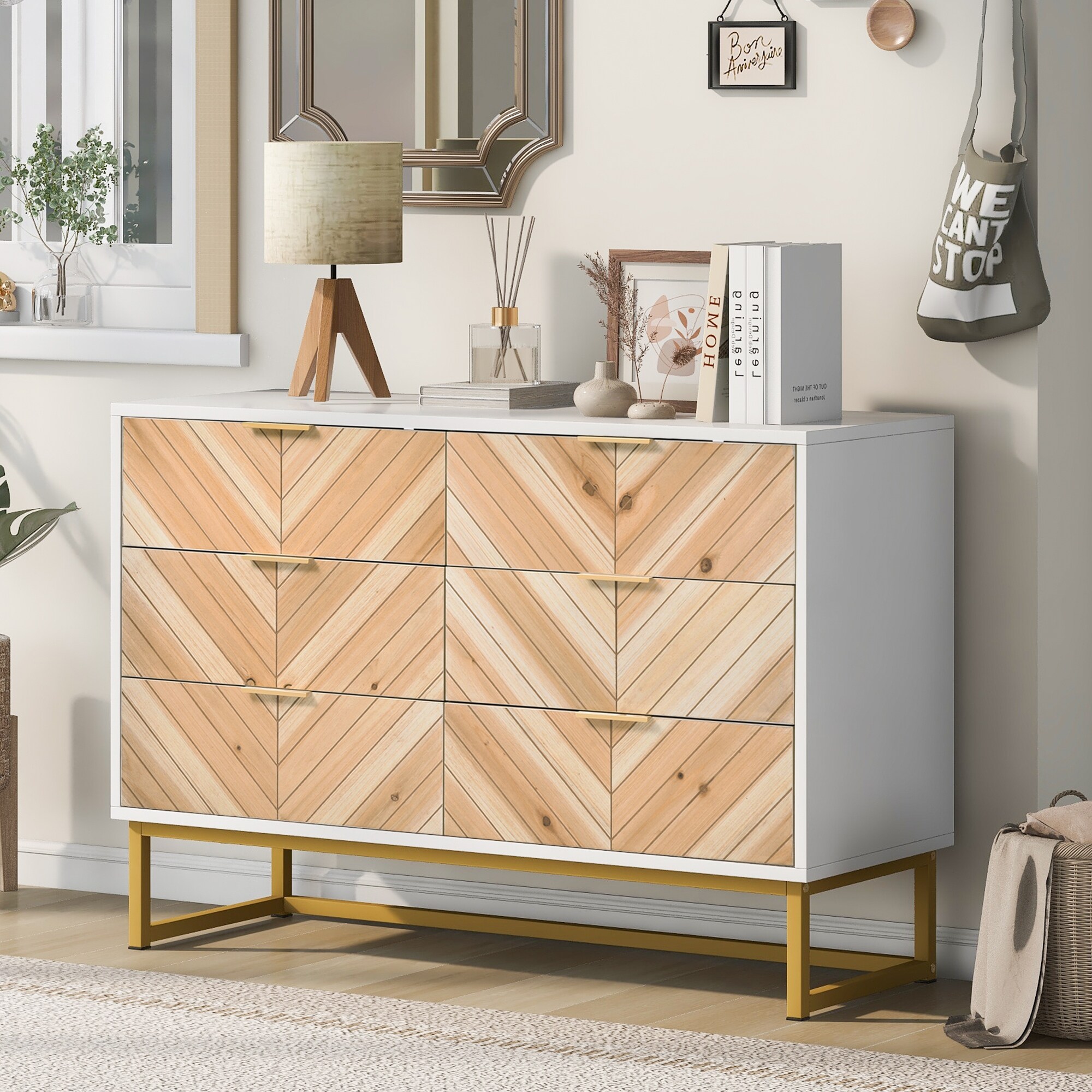 6 Drawer Dresser with Metal Leg and Handle for Bedroom Storage Cabinet with Natural Wood Finish Drawer White Natural Bed Bath Beyond 39514242